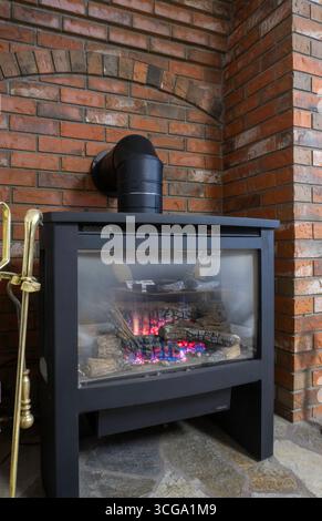 Wood Buring Stove in aden inside suburban Home, 2025, MT, USA Stock ...