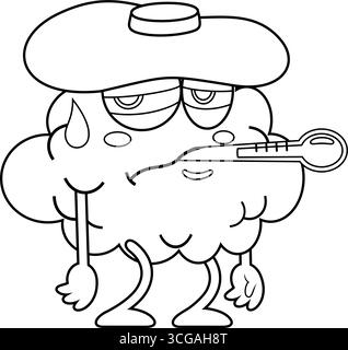 Outlined Sad Brain Cartoon Character Crying With Tears. Vector Hand ...