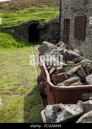 old ore trucks outside a mine at Nenthead Lead Mines, Cumbria, England ...