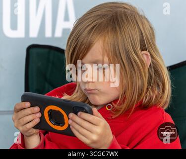Stand up paddle boards SUP on the beach in the mountain lake Sairan in ...