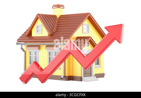 Rising house prices chart on white background. 3D illustration Stock ...