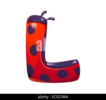 Ladybug cartoon font letter M. Cute ladybug beetle kids ABC type sign ...