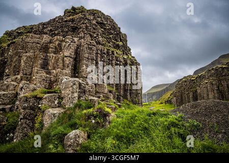 Hexagonal basalt columns at Dverghamrar Dwarf Rocks, Iceland Stock ...