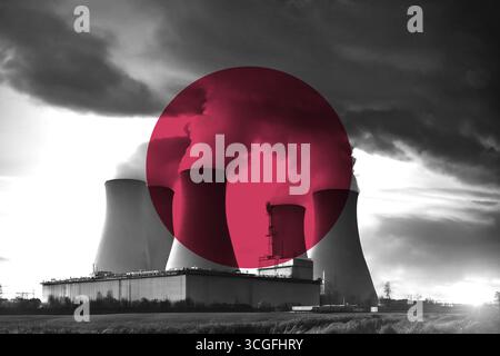 Nuclear Power Plant with Japanese National Flag Overlay Symbolising ...