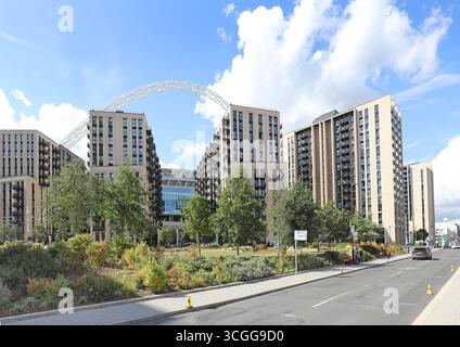 New Housing blocks and landscaped gardens at Wembley, London, UK. Arch ...