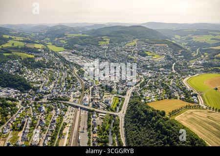 Luftbild, City Ortsansicht mit Bundesstraße B55 Antoniusbrücke und ...