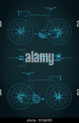 Carbon road bike blueprints stylized vector illustrations Stock Vector ...