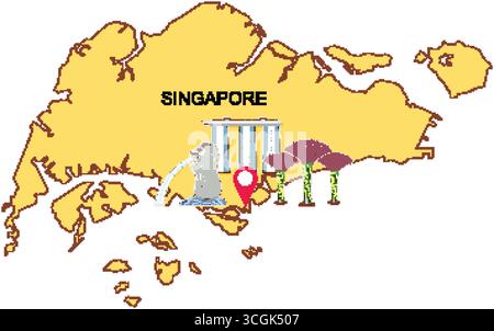 Vector illustration of Singapore map highlighting the Merlion. Simple ...