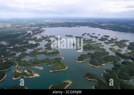 Aerial view shows islands scattered across Qiandao Lake with clear ...