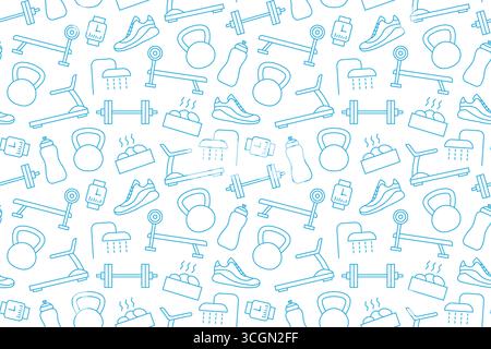 seamless pattern with gym icons - blue background Stock Vector Image ...