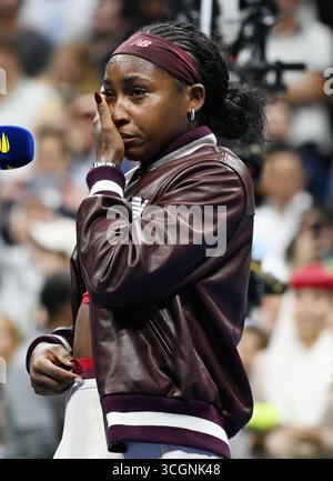 Coco Gauff of USA reacts after winning against Iga Swiatek of Poland ...
