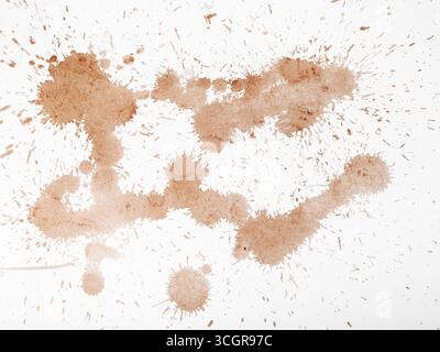 Light brown coffee splatters and streaks on a white background Stock ...