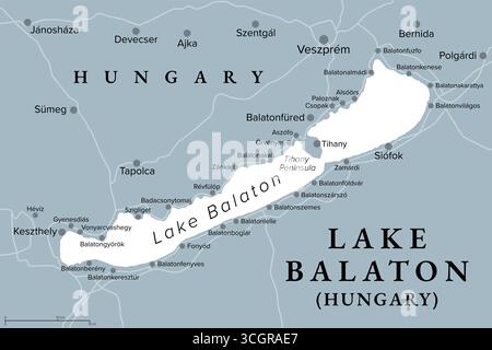 Lake Balaton, political map. Freshwater rift lake in the Transdanubian ...