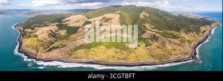 Aerial panoramic photograph of the Te Toto Gorge Lookout near Raglan ...