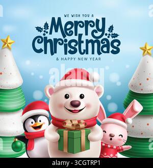 Funny Bear wishing Merry Christmas and Happy New Year. Cartoon ...