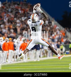 Auburn wide receiver Cam Coleman (8) runs with the ball during the ...