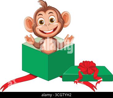 funny cartoon monkey with christmas present Stock Vector Image & Art ...