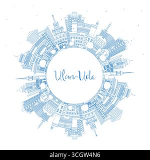 Russia, Ulan Ude line cityscape, flat vector. Travel city landmark ...