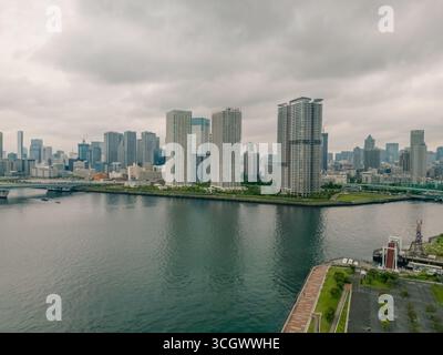 Tokyo Odaiba Koto-ku island bay promenade panorama Ariake skyscrapers ...