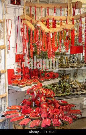Coral jewellery, a display of coral jewellery on sale in a shop in the ...