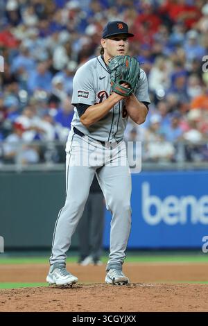 Detroit Tigers relief pitcher Tyler Holton checks Cleveland Guardians ...