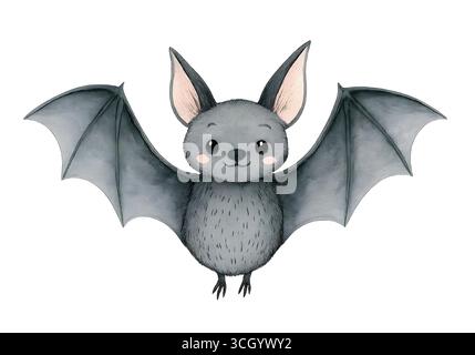 Cute Watercolor Halloween Bat Flying Illustration Stock Photo - Alamy