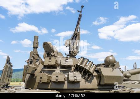 Russian T-72 tank turret equipped with anti-aircraft machine gun and ...