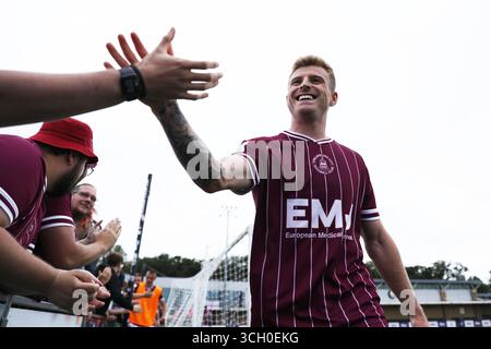 Jack Barham, of Chelmsford City, interacts with supporters after tthe ...