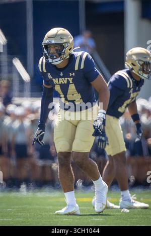 August 30, 2025: Navy Midshipmen running back Alex Tecza (46) is met by ...