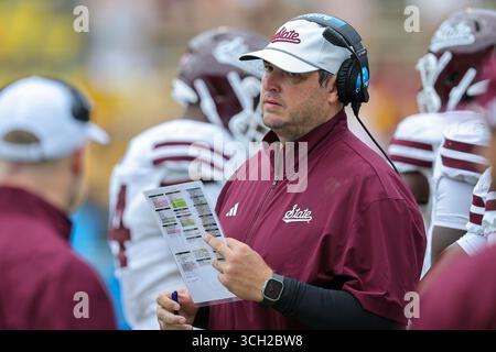 Mississippi State head coach Jeff Lebby hypes his team before the Duke ...