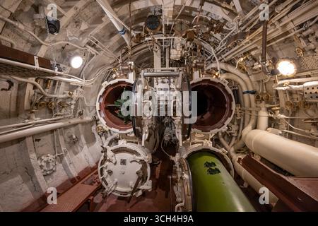 Forward torpedo room in EML Lembit Kalev-class submarine interior in ...