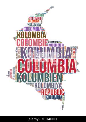 Colombia shape. Country word cloud with region division. Colombia ...