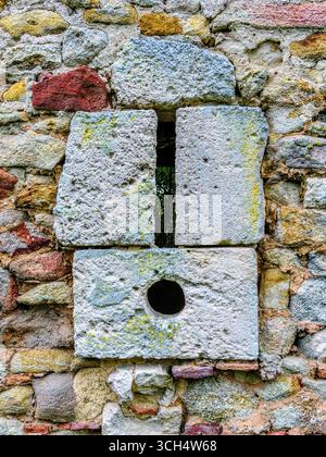 Details of stonework in the late medieval fortified convent building of ...