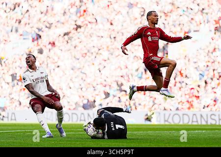 Arsenal goalkeeper David Raya jumps up to catch the high ball during ...