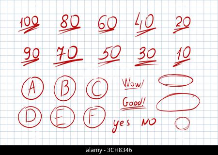 School exam doodle marks. Hand drawn test grade Stock Vector Image ...