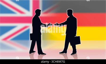 Handshake between England and Germany flags painted on hands, isolated ...