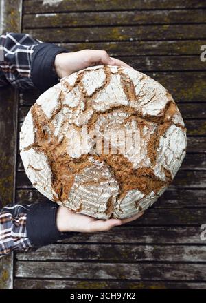 Bread lies on a vintage table Stock Photo - Alamy