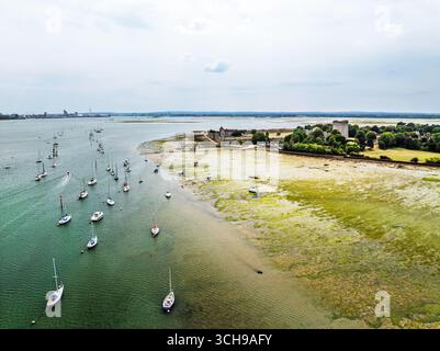 Portchester Castle from drone, Portchester, Fareham, Hampshire, England ...