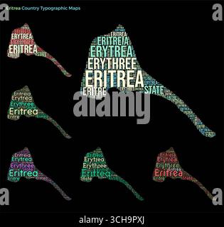 Eritrea map design. Country names in different languages and map shape ...