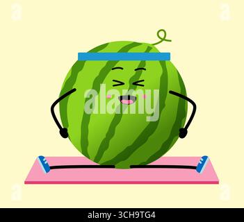 Cute strong watermelon character. Cartoon watermelon gym, health ...