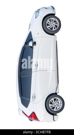 Side view of small white hatchback car is isolated on white background ...