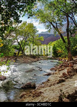 River surrounded by Trees and Mountains in American Landscape Stock ...