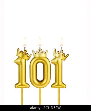Golden candle number 101 - Birthday on white background Stock Photo - Alamy
