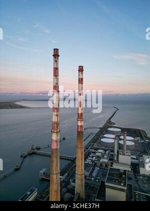 Aerial view of the Poolbeg Chimneys, a striking industrial landmark ...