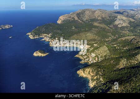 Aerial view of coastal town, Andratx, Balearic Islands, Spain Stock ...
