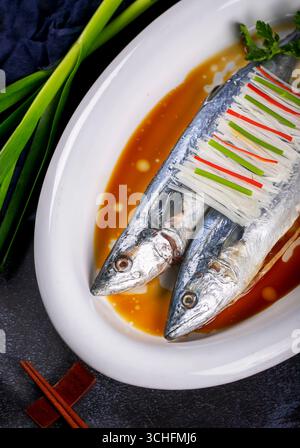 Steamed Salt-Cured Spanish Mackerel with Ginger and Scallion Stock ...
