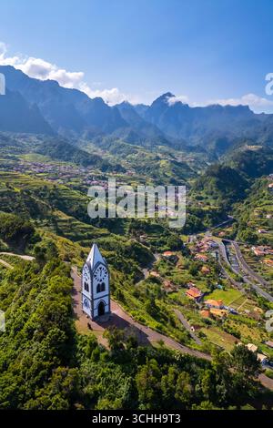 Aerial view of the church of Capelinha de Nossa Senhora de Fatima in ...