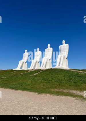 The sculpture "Men at sea" in Esbjerg, Denmark. The 4 men looking at ...