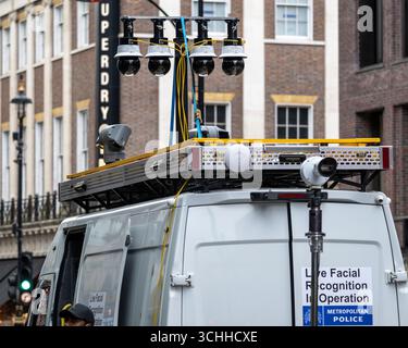 A camera on top of a Live Facial Recognition (LFR) van deployed on ...