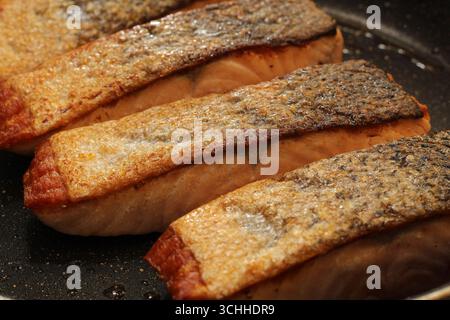Closeup of Seared Salmon Fillets Skin Side Up Stock Photo - Alamy